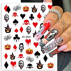 JMEOWIO 12 Sheets Halloween Nail Art Stickers Decals Self-Adhesive Pegatinas Uñas Cute Ghost Pumpkin Pink Nail Supplies Nail Art Design Decoration Accessories