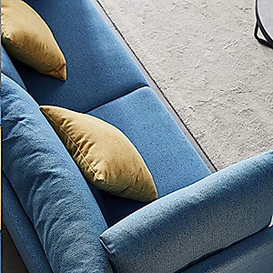 Hommoo Modern Reversible Sectional Sofa Couch for Living Room U Shaped Sectional with 2 Ottomans Comfy Linen Fabric 4 Seat Sofa with Metal Legs Large Modular Sofa Couch with Pillows 143" Blue