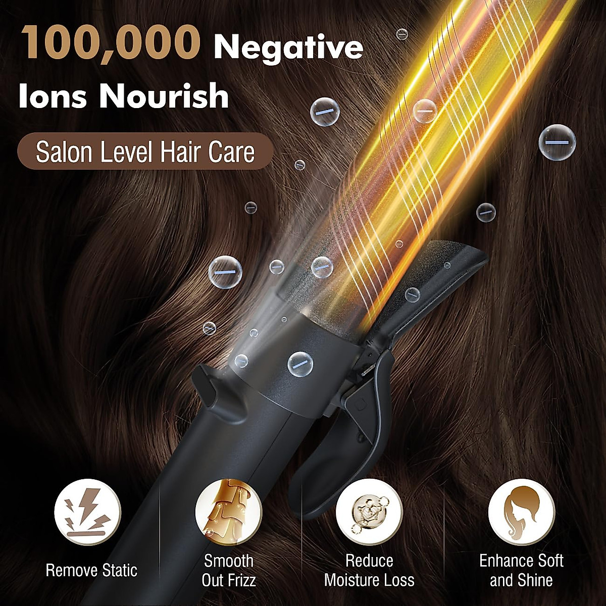 Luxspire Rotating Curling Iron, 1 1/4 inch Automatic Curling Iron Instant Heat Ionic Curling Iron with Long Titanium Barrel for Long Hair, Professional Self Curling Wand Hair Curler, Black