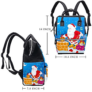 Santa Claus Putting Gifts into Chimney Diaper Bag Backpack Baby Nappy Changing Bags Multi Function Large Capacity Travel Bag