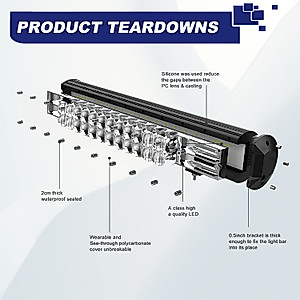 ASLONG 20 Inch LED Light Bar Combo Beam Offroad Driving Light + 2x 4inch White/Amber Yellow LED Pods Strobe Lights + Tube Clamp Mounting Bracket UTV Flag Mount Whip Light Mount w/Wiring for Pickup 4WD