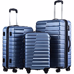 Coolife Expandable Suitcase Luggage set PC ABS TSA Lock Spinner Carry on 3 Piece Sets (blue)