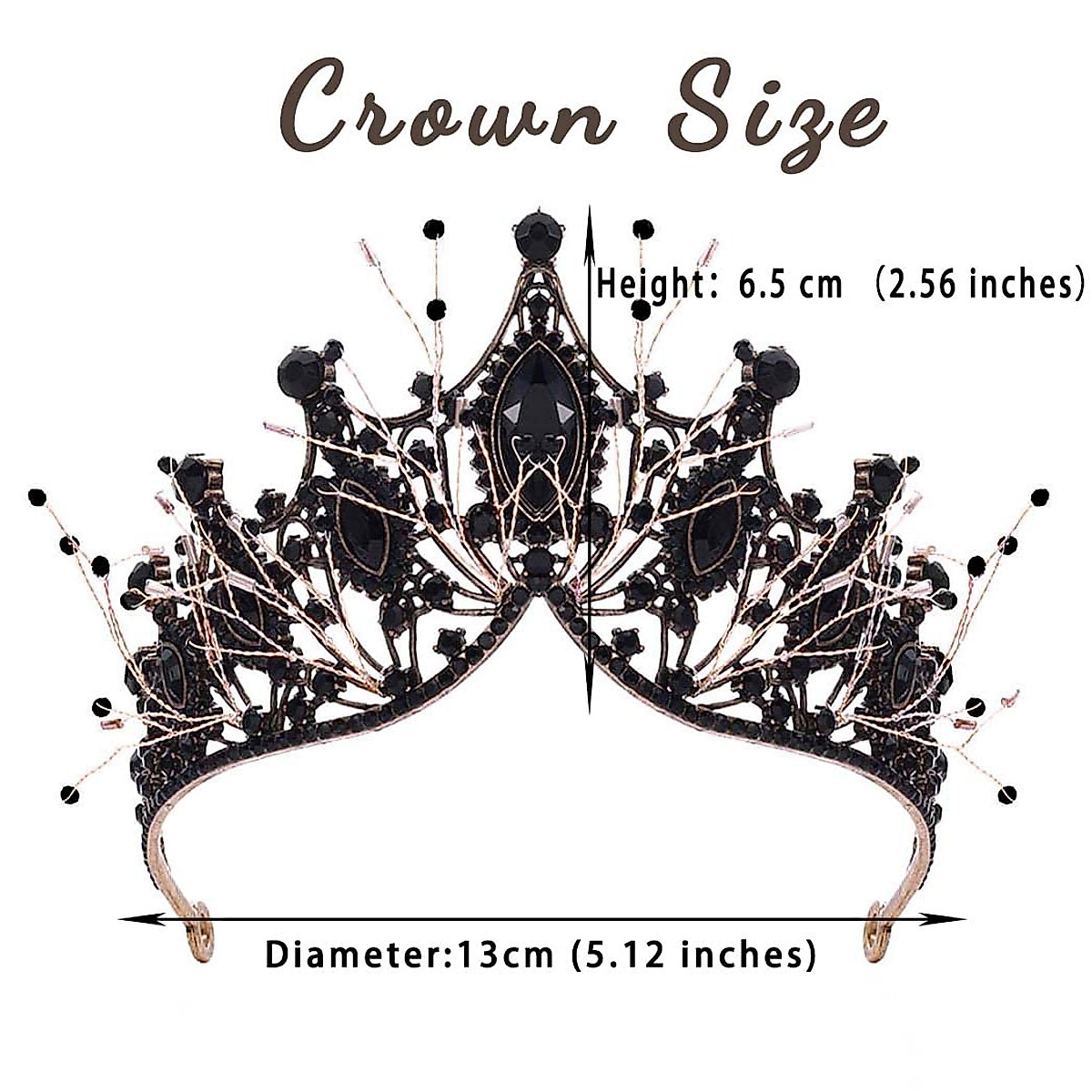 Kilshye Baroque Black Crown Rhinestone Queen Crowns Crystal Vintage Tiara Wedding Bridal Adult Tiaras Prom Costume Hair Accessories for Women and Girls (A- Black)