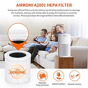 AIRROMI A2001 HEPA Air Purifier Replacement Filter, 3-In-1 Original Filter, Remove 99.97% of 0.3 Micron Particle 1 Pack White Activated Carbon