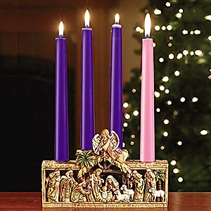 Kingyo 12 Pack Christmas Advent Candles, 10" Unscented and Dripless Taper Candles - 9 Purple and 3 Pink