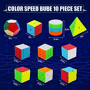 STEAM Life Speed Cube Set 10 Pack Magic Cube | includes Speed Cubes 3x3, 2x2 Speed Cube, 4x4 Speed Cube, Pyramid Cube, Megaminx Cube Puzzle Cube Bundle Collection Cube Toys Gift for Kids & Adults