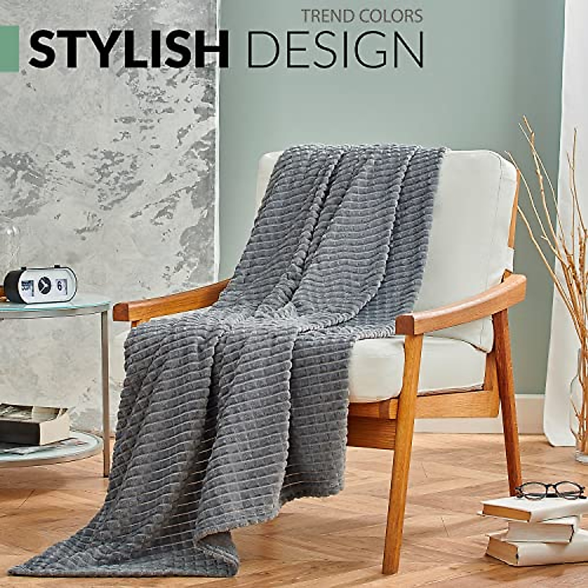 Throw Blankets – 50”x60”, Charcoal - Waffle Blanket - Lightweight Flannel Fleece - Soft, Cozy - Perfect for Bed, Sofa, Couch