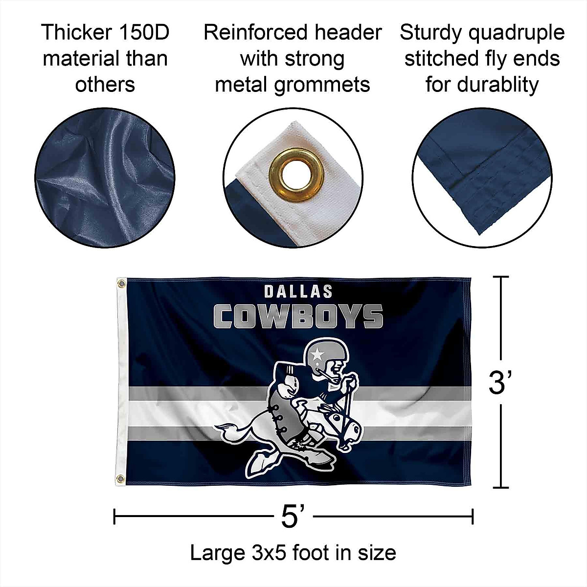 WinCraft Cowboys Throwback Vintage Retro 3x5 Banner Flag