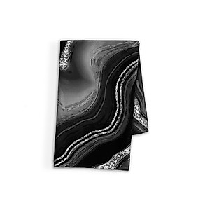 Black and Silver Marble Print Hand Towel - Faux Agate Print Kitchen Towel - Bathroom Hand Towel - Cotton Terry Cloth - 15"x25"