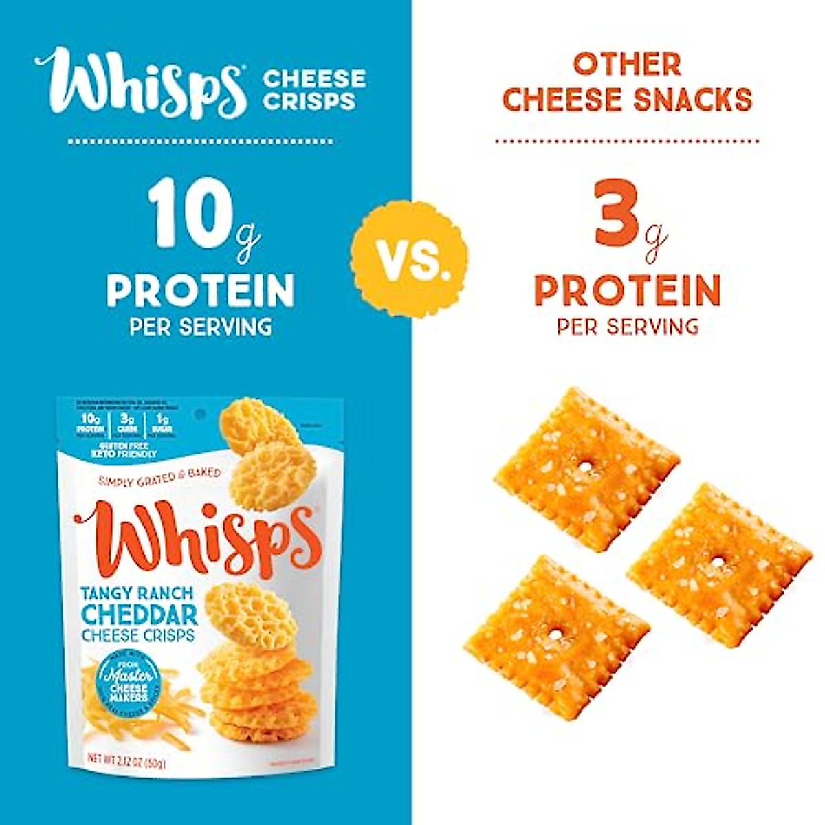 Whisps Cheese Crisps Tangy Ranch | Protein Chips | Healthy Snacks | Protein Snacks, Gluten Free, High Protein, Low Carb Keto Food (2.12 Oz, 6 Pack)