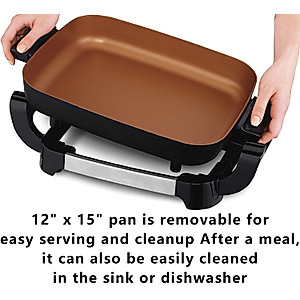 12x15" Nonstick Ceramic Electric Skillet - with Removable Pan, Adjustable Temperature, Reversible Design