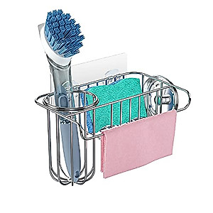 HapiRm Multifunctional Sink Sponge Holder with Dishcloth Holder, SUS304 Stainless Steel Sponge Holder for Kitchen Sink, Two Installation Methods Kitchen Sink Organizer-Silver