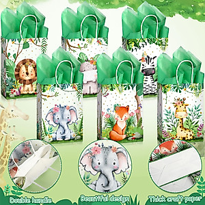 Pajean 36 Safari Bags and Tissue Set Include Jungle Party Favor Safari Goodie Bags Woodland Animal Print Gift Bags Wild One Treat Bags for Themed Birthday Baby Shower Party Supplies