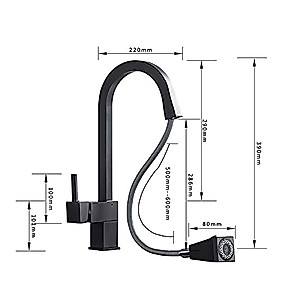 Kitchen Sink Faucet for Bar Farmhouse Commercial, Square Shape Kitchen Faucet, Pull Out Black Kitchen Mixers, Spray Stream Kitchen Head, Single Handle Cold Hot Mixer Faucet (Color : Black Kitchen Fau