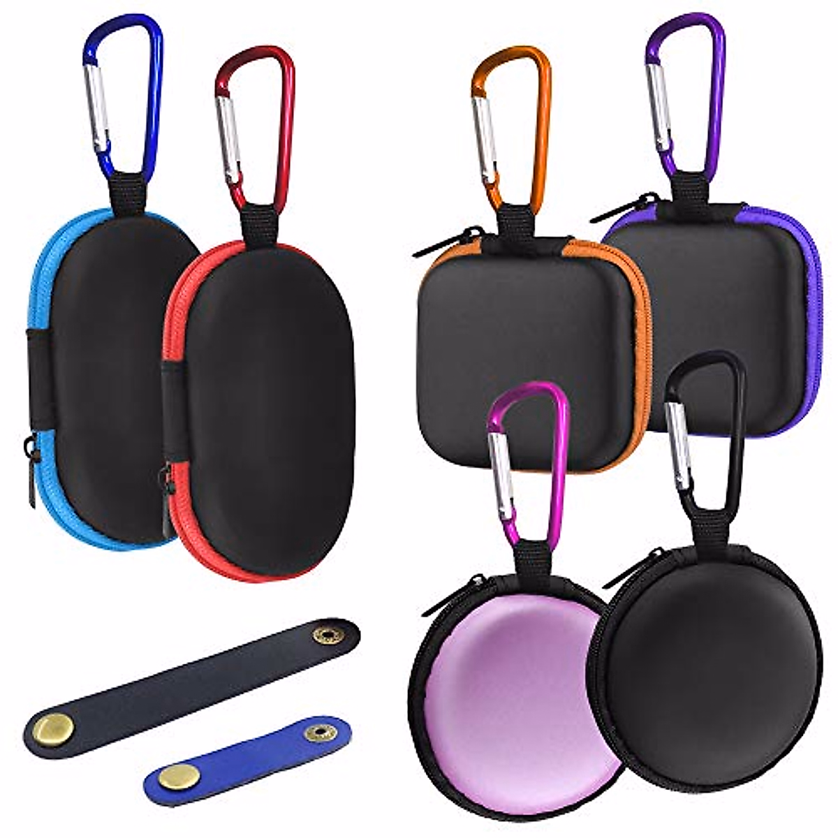6 Pcs Portable Earbuds Case with Cable Clip & 2 Headphone Cable Clip, AIFUDA Mini Hard EVA Carrying Case Storage Bag for Earphone Earbuds Bluetooth Headset U Disk
