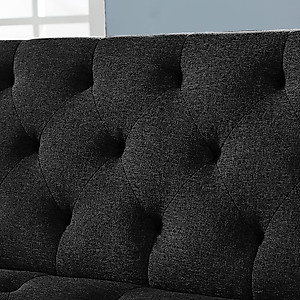 Modern Fabric Futon Sofa Bed with Convertible Single & Double Seat Futon Beds,L-Shaped Reversible Sectional Couch Sofa Bed with Metal Legs for Home/Living Room/Apartment/Dorm (Black + Fabric)