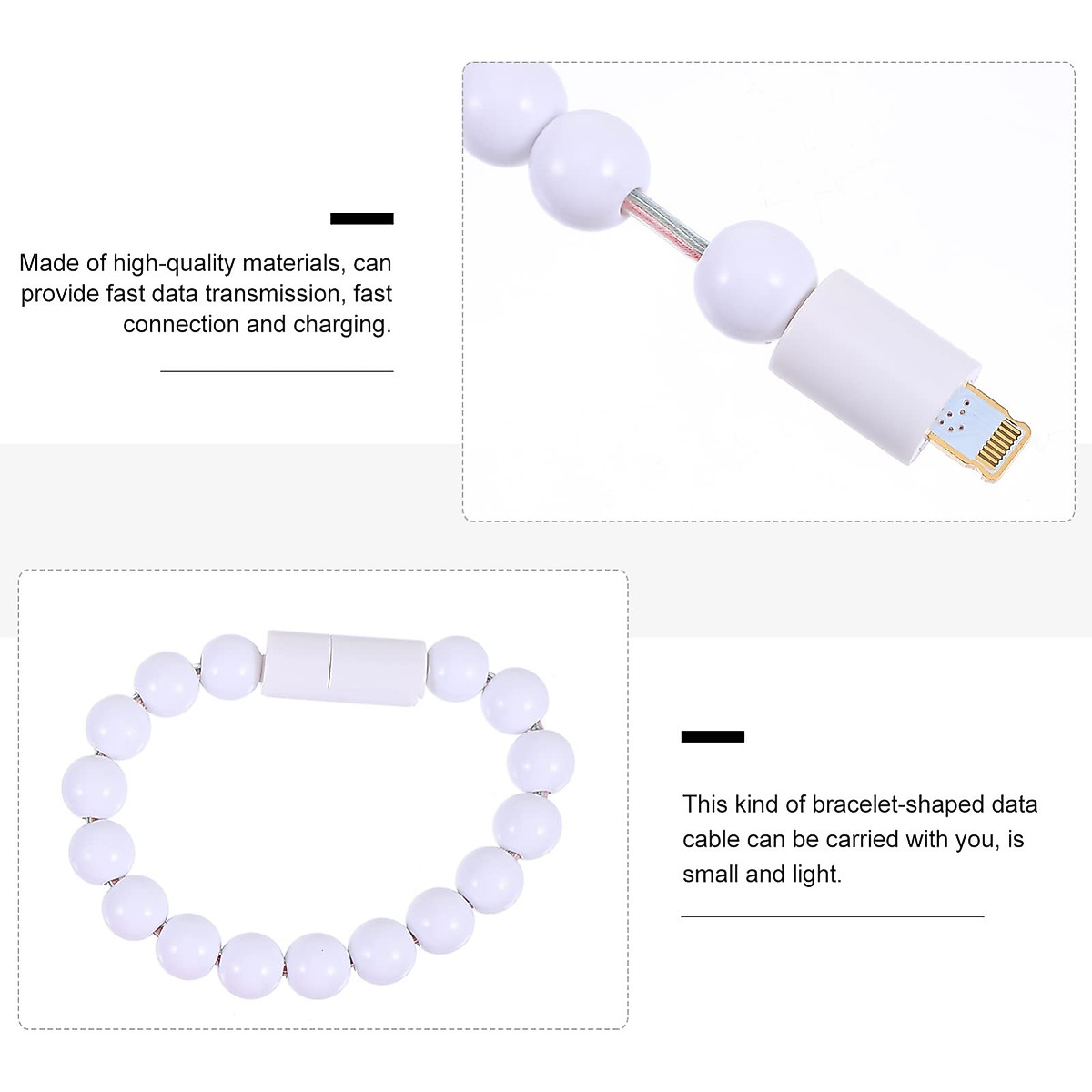 USB Charging Bracelet Beaded Cable: 3pcs compitable for Smart Bracelet Charger Data Cable Charger Cord Elegant Beaded Bracelet for Home Office Car