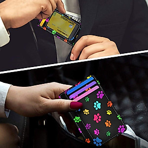 Linomo Thin leather Card Holder and Money Clip Colorful Dog Paw Print Wallet RFID Blocking for Men & Women