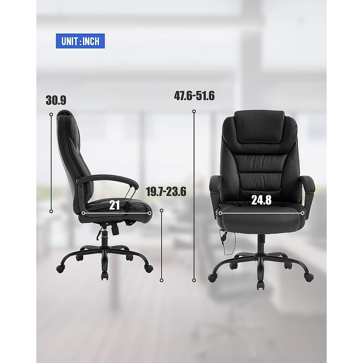 Big & Tall Home Office Chair Desk Chair Executive Chair 500LBS Ergonomic High Back Leather Computer Chair with Lumbar Support Headrest Massasge Height Adjustable Swivel Task Chair for Adult Women Men