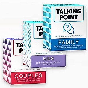 TALKING POINT CARDS Family Talk Bundle (Kids): 600 Thought Provoking Conversation Starters - 3 Packs: Family + Couples + Kids