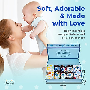 Unique Cupcake Baby Boy Gift Set | Baby Boy Newborn Essentials | Baby Clothes for Boys | Newborn Boy Outfits for Expecting Moms and Gender Reveals | Baby Layette Set - Blue | Nikki's Gift Baskets