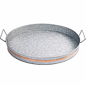 LotFancy Galvanized Metal Serving Tray with Handles, 17 x 12 inch Oval Rustic Decorative Tray with Copper Trim, for Coffee Table, Party, Home, Christmas Décor, Farmhouse Centerpiece