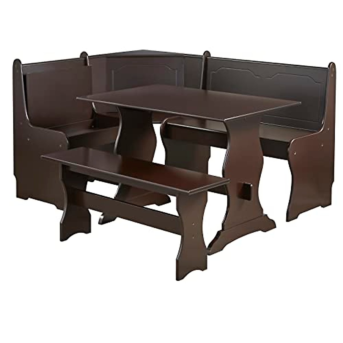 Target Marketing Systems Traditional Style 3-Piece Nook Corner Dining Set with Hidden Storage Under The Seats, for Small Spaces, Includes 1 Table and Benches, Espresso