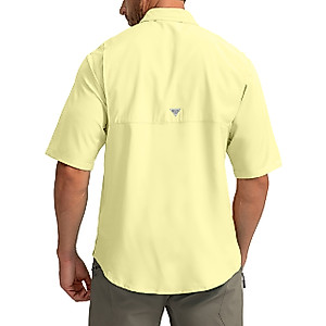 Men's Fishing Shirts with Zipper Pockets UPF 50+ Lightweight Cool Short Sleeve Button Down Shirts for Men Casual Hiking(Sunlit, Large)