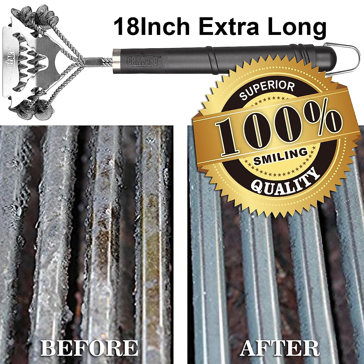 GRILLART Grill Brush for Outdoor Grill Bristle Free - Safe BBQ Grill Cleaner Brush - 17" BBQ Brush for Grill Cleaning Kit -Stainless Grill Cleaning Brush BBQ Grill Accessories Tools- Gifts for Men Dad