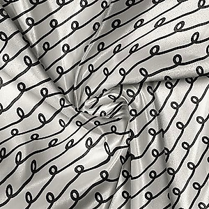 Ambesonne Abstract Fabric by The Yard, Basic Diagonal Knots or Streaks Drawn by Hand in Monochrome Style, Decorative Satin Fabric for Home Textiles and Crafts, 1 Yards, Charcoal Grey Eggshell