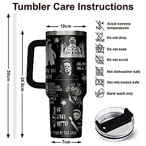 GEPOSTORE Movie Lover Gifts, Horror Movie 40 oz Laser Tumbler Handle and Straw, Horror Characters Tumblers Cup, Halloween Mug, Birthday Gifts for Movies Fans