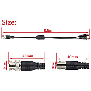 HCFeng BNC Male to Dual BNC Female Adapter Cable BNC RG-58/U Grade Coaxial Y Splitter Cable BNC Female to DIN (75Ohm) RG59 Video Adapter Cable for Security Camera CCTV Systems[2pack/1.3ft]