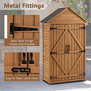 Outdoor Wooden Storage Cabinet, Garden Wood Tool Shed, Outside Wooden Shed Closet with 3 Detachable Shelves, Waterproof Roof, and Latch for Yard Patio Lawn Deck (Natural)