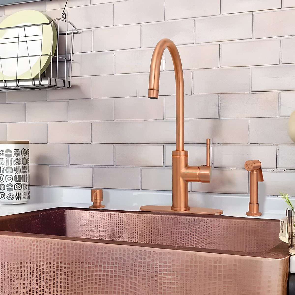 One-Handle Widespread Kitchen Faucet with Side Sprayer (Copper)