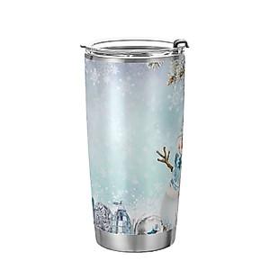 Yasala Christmas Tumbler Xmas Pine Snowman Present Insulated Coffee Cup Back to School Beverage Container Office Travel Mug with Straw and Lid 20oz Holiday New Year Gift