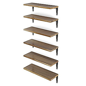 You Have Space Flota Floating Shelves, 17" Book Shelves & Storage Shelves for Living Room Decor, Bathroom, Kitchen, Kids Room Burnt Finish Set of 6