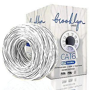 Brooklyn Cables 100% Solid Copper |Cat6 Plenum (CMP) 1000ft |Fluke-Certified |550MHz, 23AWG 4Pair, Unshielded Twisted Pair (UTP), Bulk Ethernet Cable (White)