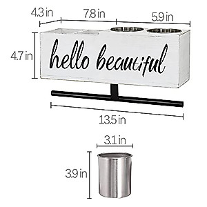 Wood Hair Tool Organizer, Hair Styling Tool Organizer for Straightener, Curling, Bathroom Organizer Hair Dryer Holder Wall Mount, Blow Dryer Holder with Towel Bar, Hair Accessories Organizer 