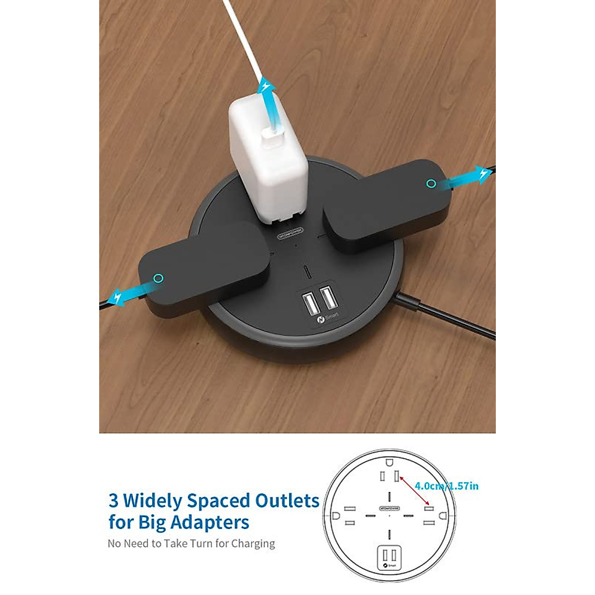 Extension Cord 15 ft Bundle,Flat Plug Power Strip with Widely Spaced Outlets USB Ports, Wall Mount Power Strip, Long Extension Cord with Multiple Outlets for Home, Office