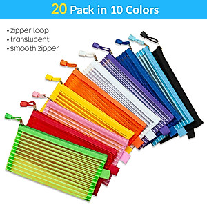 Sooez 20 Pack Zipper Mesh Pencil Pouches, 10 Colors Mesh Pencil Case Pencil Pouch Bulk, Pencil Bags Pouches with Zipper Bulk, A6 Small Mesh Bags with Zipper for Cash, Travel Office Home