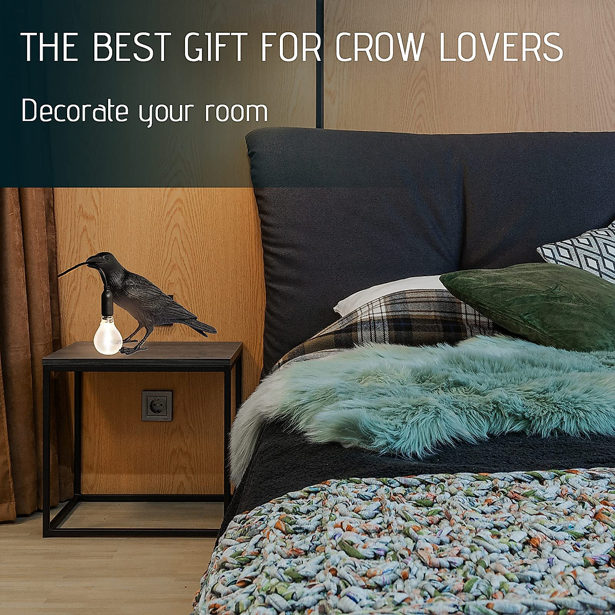 KJYZDYZQ Raven Table Lamp - Crow Desk Lamp - Lifelike Resin Raven Light, Birds Table Light for Bedside Bedroom Living Room Decor