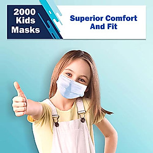 2000 Kids Disposable Face Masks, Bulk Face masks (40 Boxes, 50pcs/Box), Non Woven Thick 3-Layers Breathable Facial Masks with Adjustable