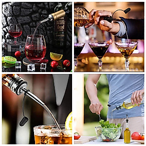 16PCS Liquor Pourers, Stainless Steel Liquor Bottle Pourers Tapered Spout with Rubber Dust Caps, with 8pcs Cleaning Brush, Suitable for About 3/4" Bottle Mouth