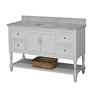 Kitchen Bath Collection Beverly 60-inch Single Bathroom Vanity (White/Carrara): Includes White Cabinet with Authentic Italian Carrara Marble Countertop and White Ceramic Sink
