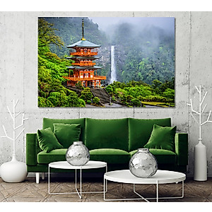 Seigantoji Pagoda and Nachi No Taki Waterfall Japan Canvas Print 1 Panel / 36x24 inches