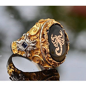 Men's Sterling Silver Ring - Gold Plated Ring - Signet Ring (Scorpion)