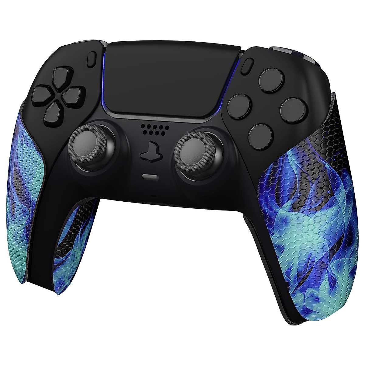 eXtremeRate PlayVital Anti-Skid Sweat-Absorbent Controller Grip for ps5 Controller, Professional Textured Soft Rubber Pads Handle Grips for ps5 Controller - Blue Flame