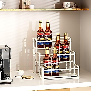 ZGO 3 Tier Coffee Syrup Rack for Coffee Bar, Water Bottle Organizer for Cabinet, Simple Syrup Bottles Coffee Station Organizer for Countertop, Coffee Bar Accessories and Organizer(White)