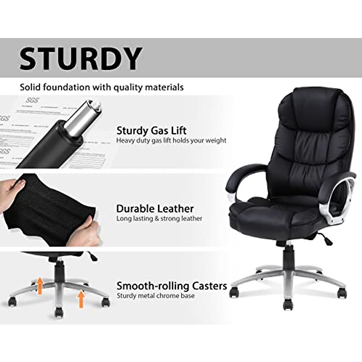 Big and Tall Office Chair High Back Executive Office Chair Comfortable Thickening Padded Cushion Leather Chair All Day Comfort Wide Seat Ergonomic Computer Desk Chair with Armrest