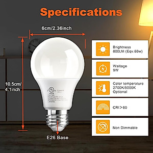 VOLIVO 24 Pack A19 LED Light Bulbs, 9W(60W Equivalent), 5000K Daylight, 800 Lumens, E26 Standard Base, Energy Saving, Non-Dimmable LED Bulb, UL Listed and FCC Certified, for Bedroom Living Room Home